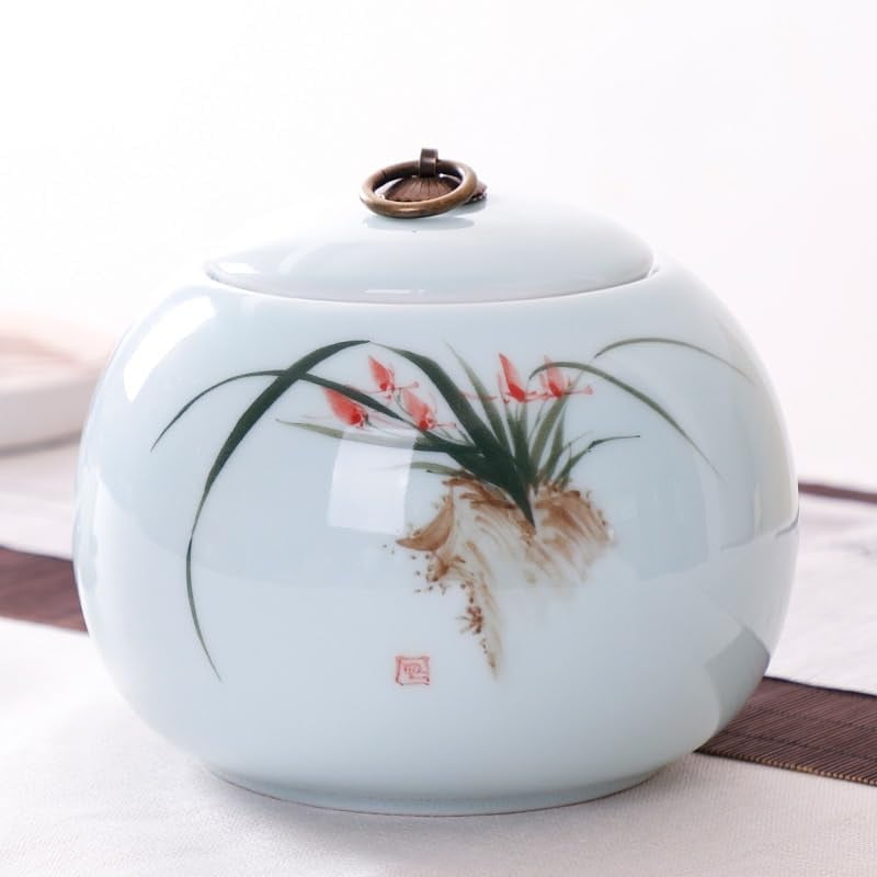 Ceramic Food Jar Hand-Painted Celadon Tea Jar,Ceramic Sealed Jar ...