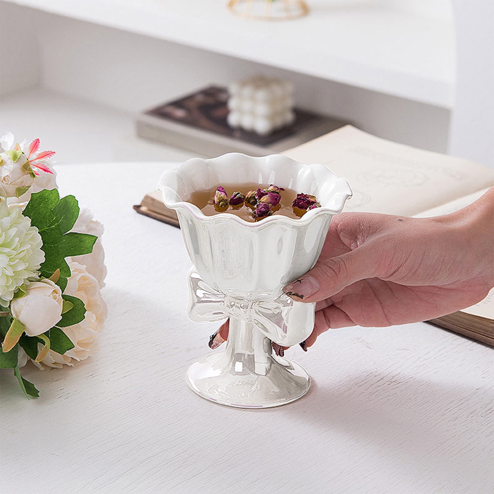 Ceramic Footed Dessert Bowl - 4.37x4.84in Cute Ice Cream Sundae Cup ...