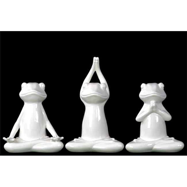 Ceramic Frogs Figurine in Assorted Yoga Positions, Gloss White ...