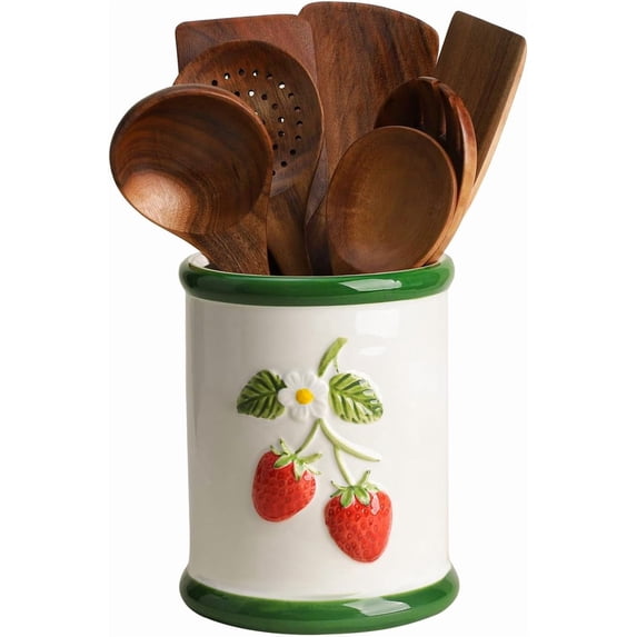 Ceramic Fruit Embossed Kitchen Utensil Holder For Countertop, Large ...