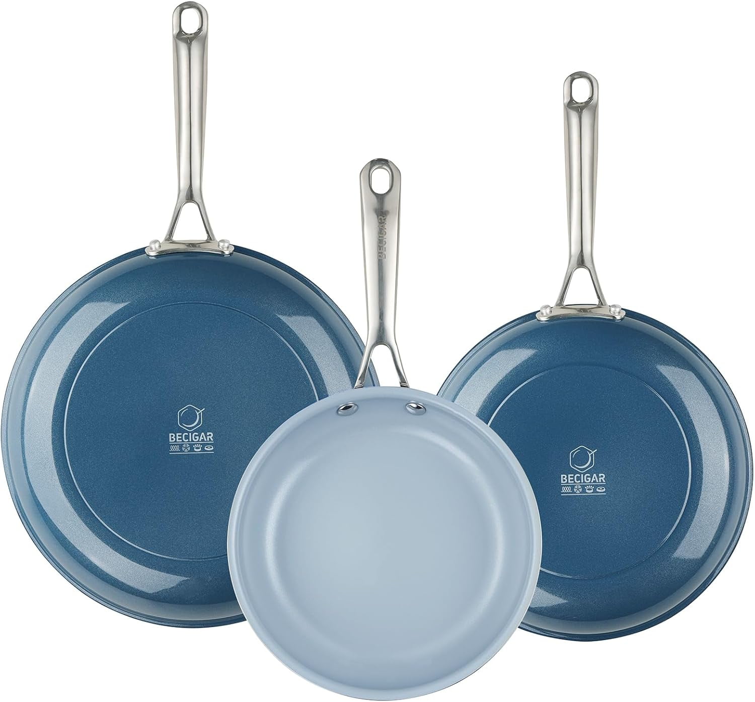 Ceramic Frying Pan Set with Stainless Steel Handle - Perfect Cookware ...