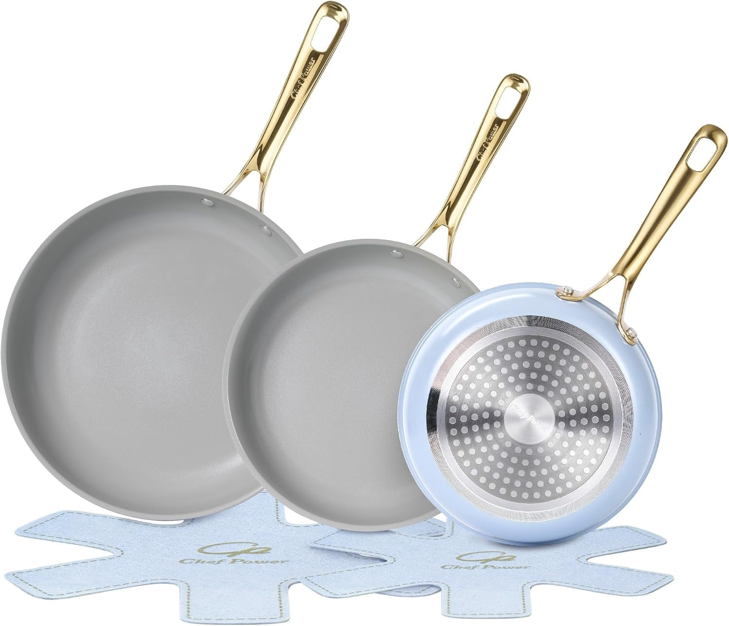 Ceramic Frying Pan with Stainless Steel handle 5 count Set, Non Stick ...