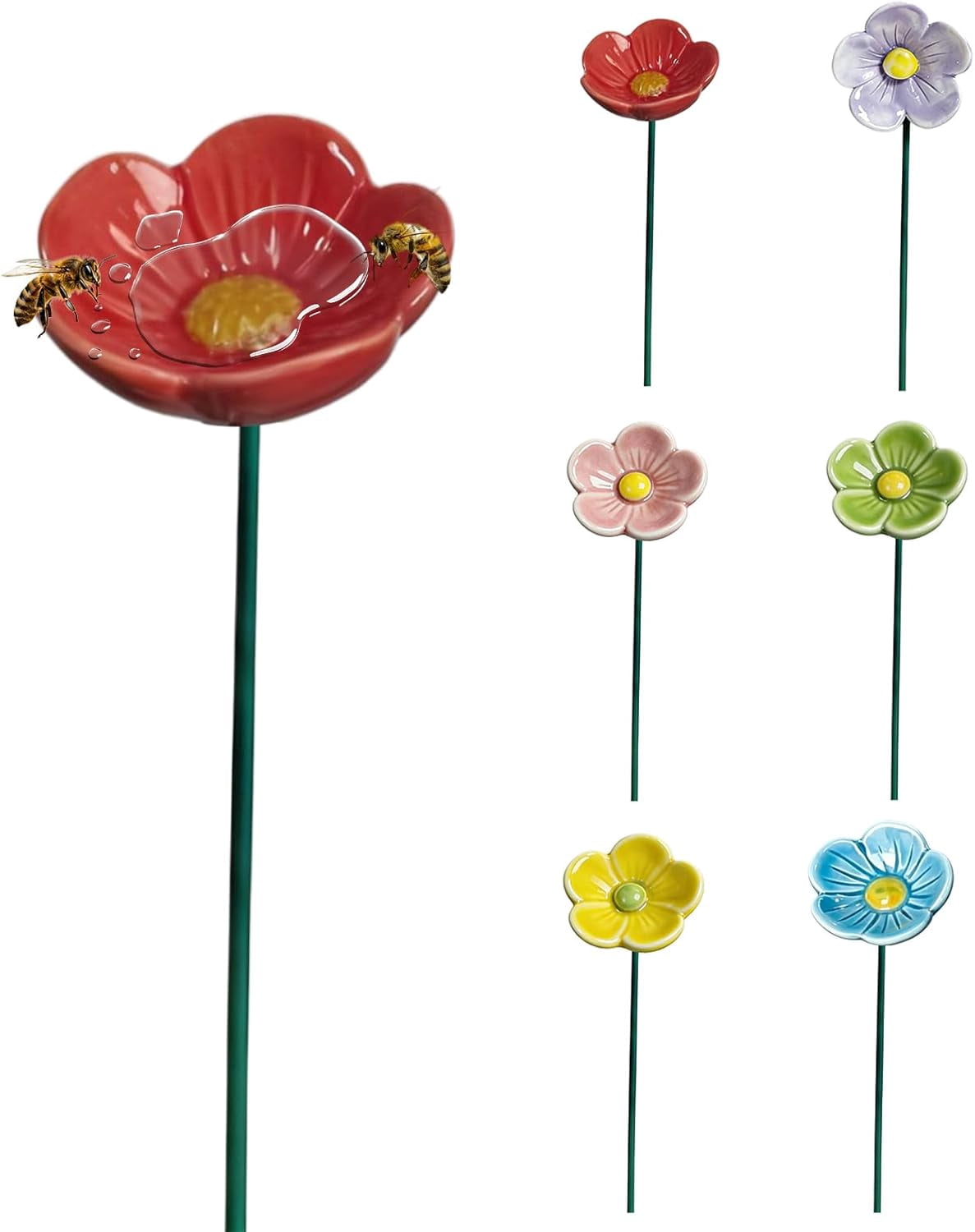 Ceramic Garden Bee Feeder with Ground Stake – Outdoor Bee Bath & Water ...