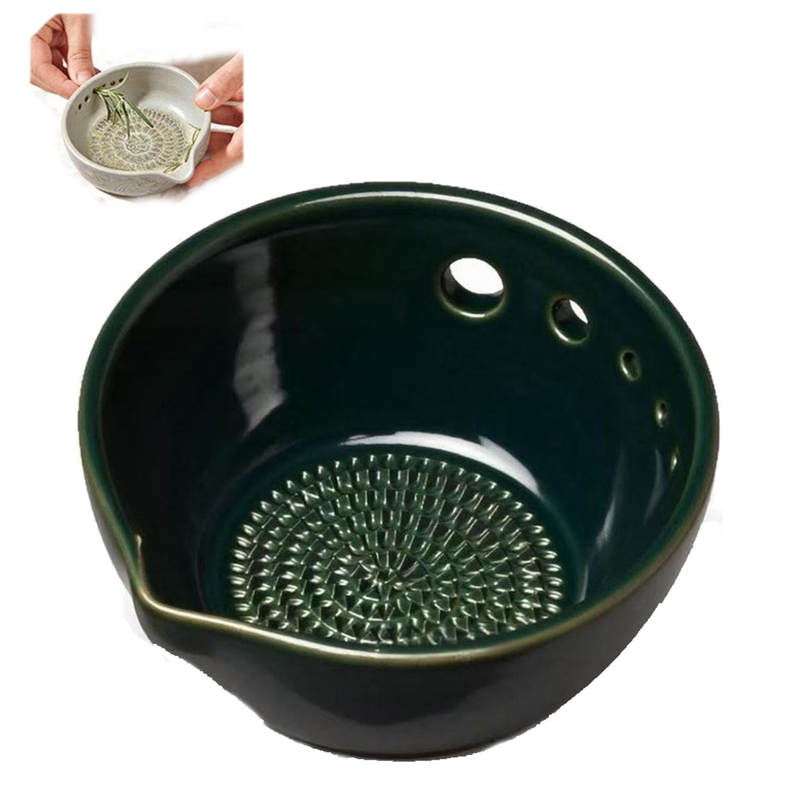 Ceramic Garlic Grater Bowl, Pottery Herb Stripper Bowl with 5/7 ...