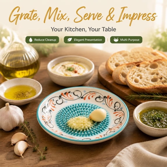 Ceramic Garlic Grater Plate Bowl Traditional Spanish Style Grating Dish ...