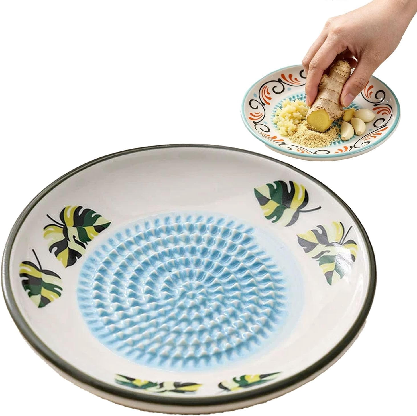 Ceramic Garlic Grater Plate, Sharp Ridged Dish for Ginger & Nutmeg ...