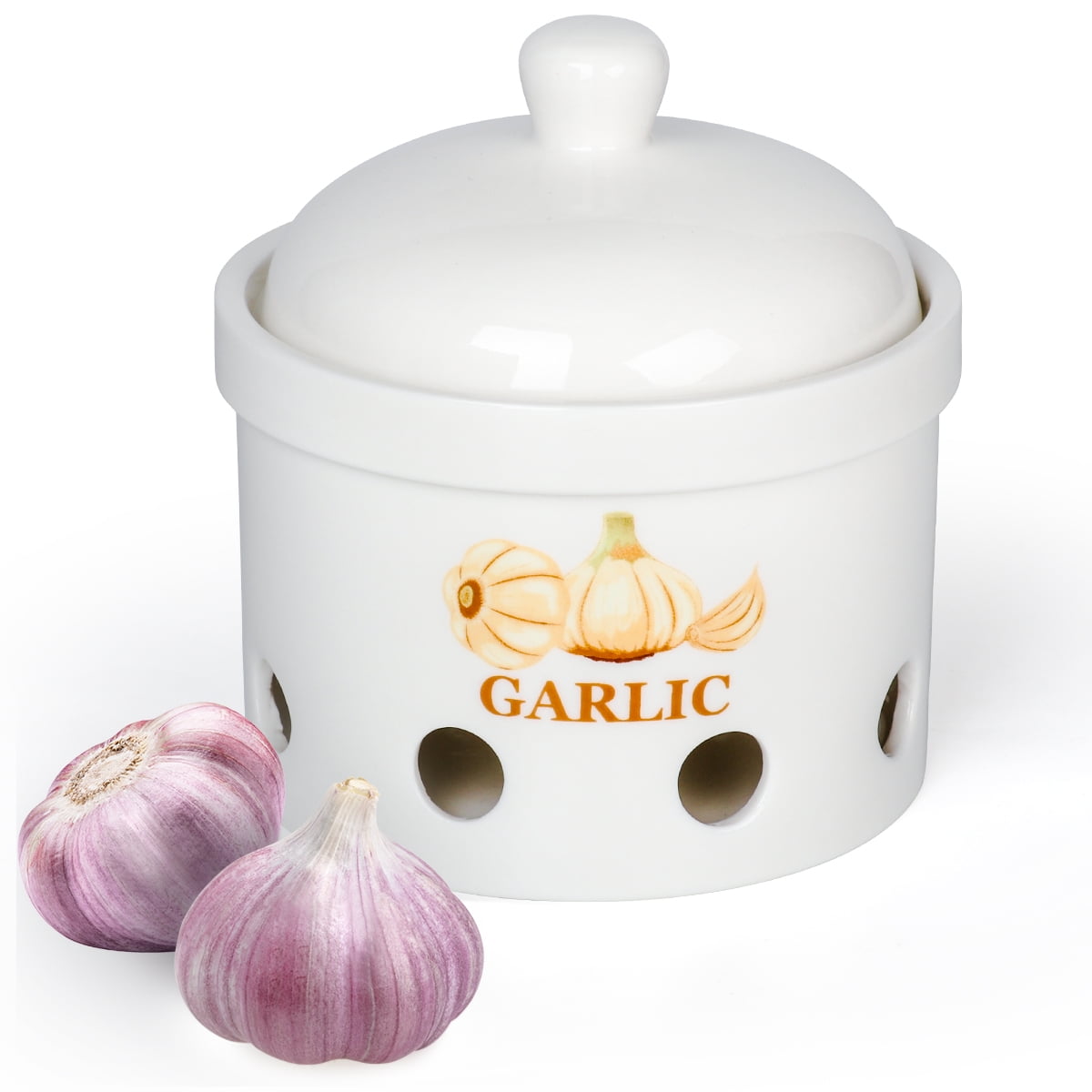 Quyimy 5 inch Ceramic Garlic Keeper with Lid, Onion and Potato Storage ...