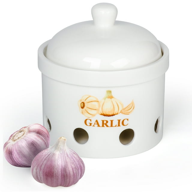 Quyimy 5 inch Ceramic Garlic Keeper with Lid, Onion and Potato Storage ...