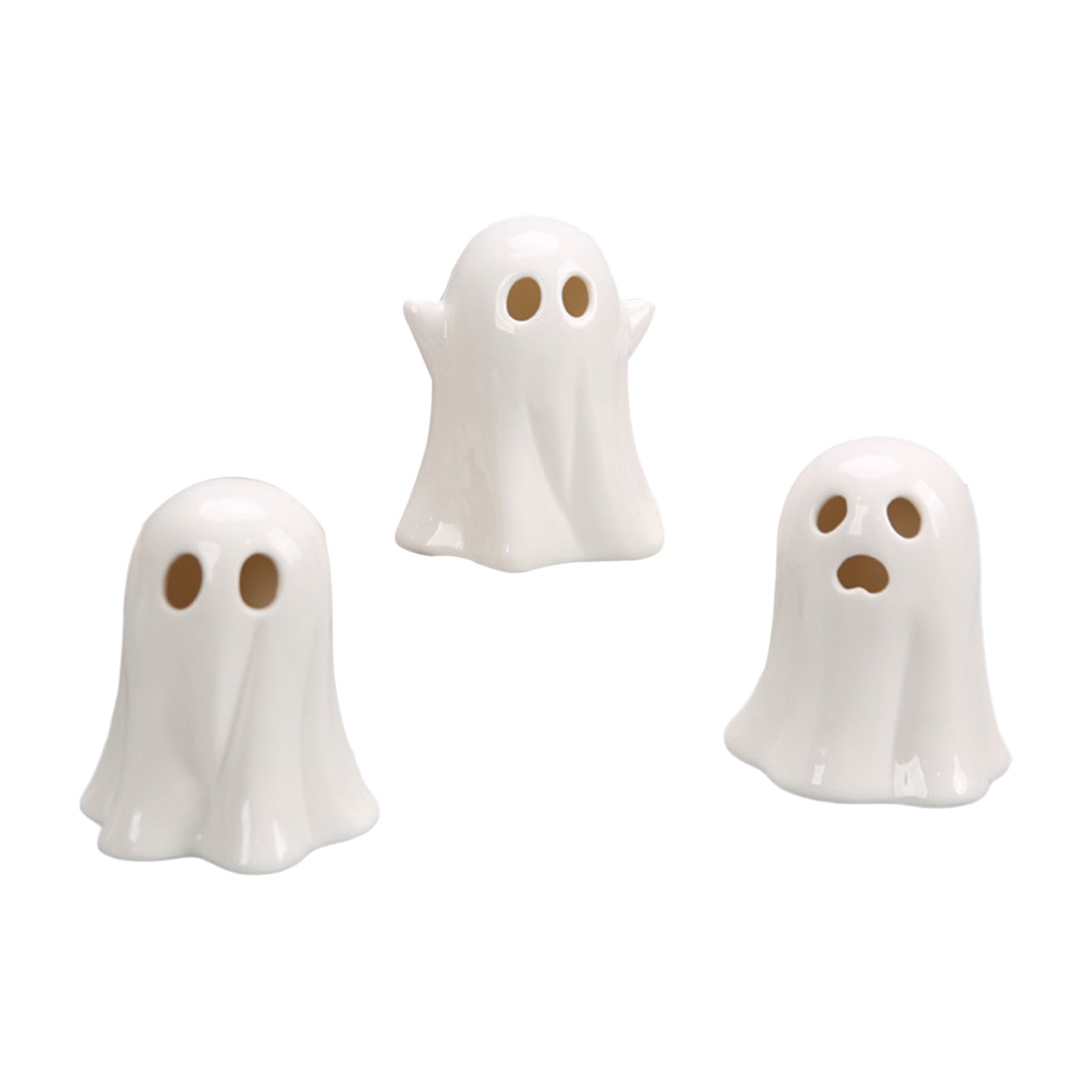 Ceramic Ghosts Small White Ghost Figurine, 3pcs Light Up Ghost Decor ...