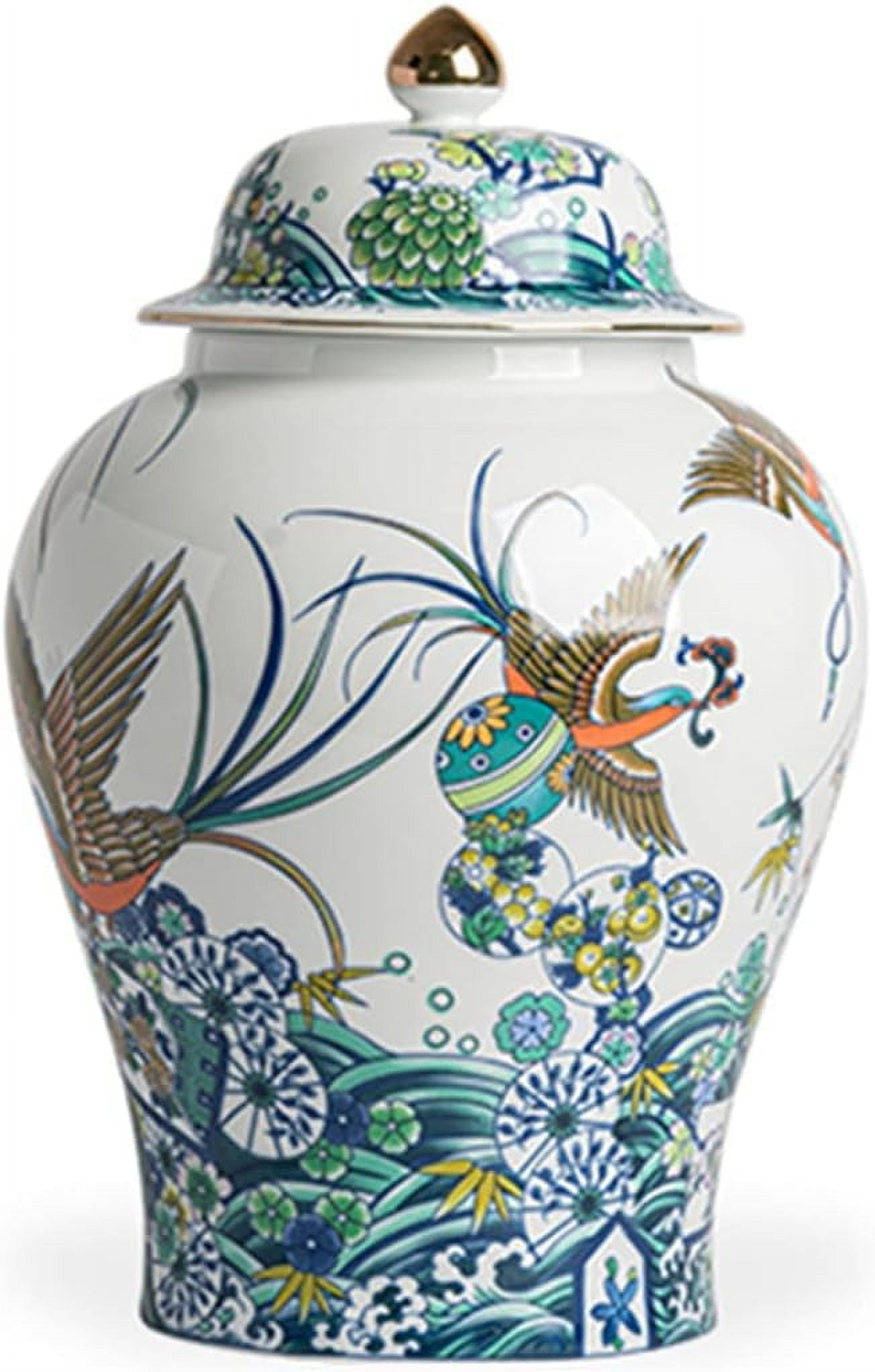 Ceramic Ginger Jar with Lid,Traditional Chinese Decorative Flower Bird ...