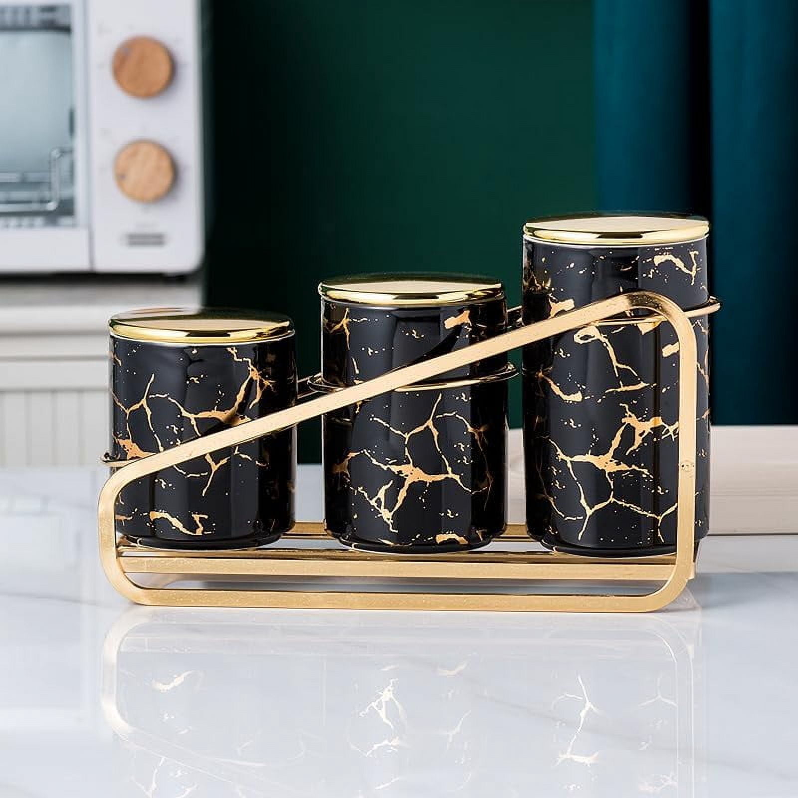 Ceramic Gold-Patterned Metal Canister Set for Kitchen Countertop - A ...