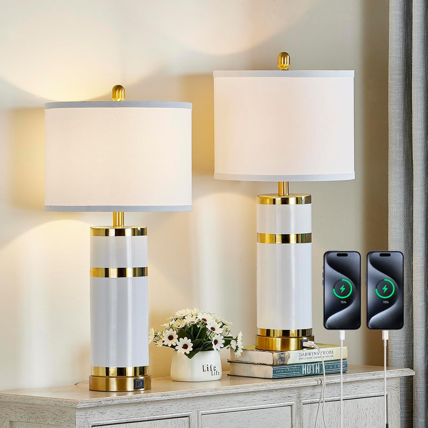 Ceramic Gold-Plated Decorative 28" Table Lamps Set of 2 with E26 Socket ...