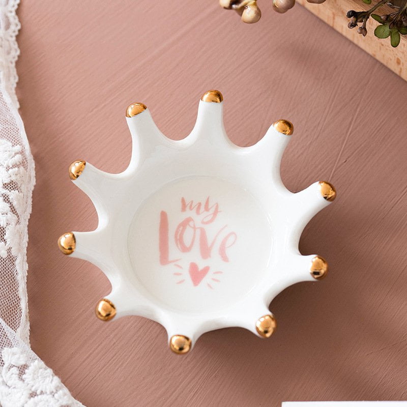 Ceramic Golden Crown Ring Holder Dish Jewelry Tray Trinket Stand for ...