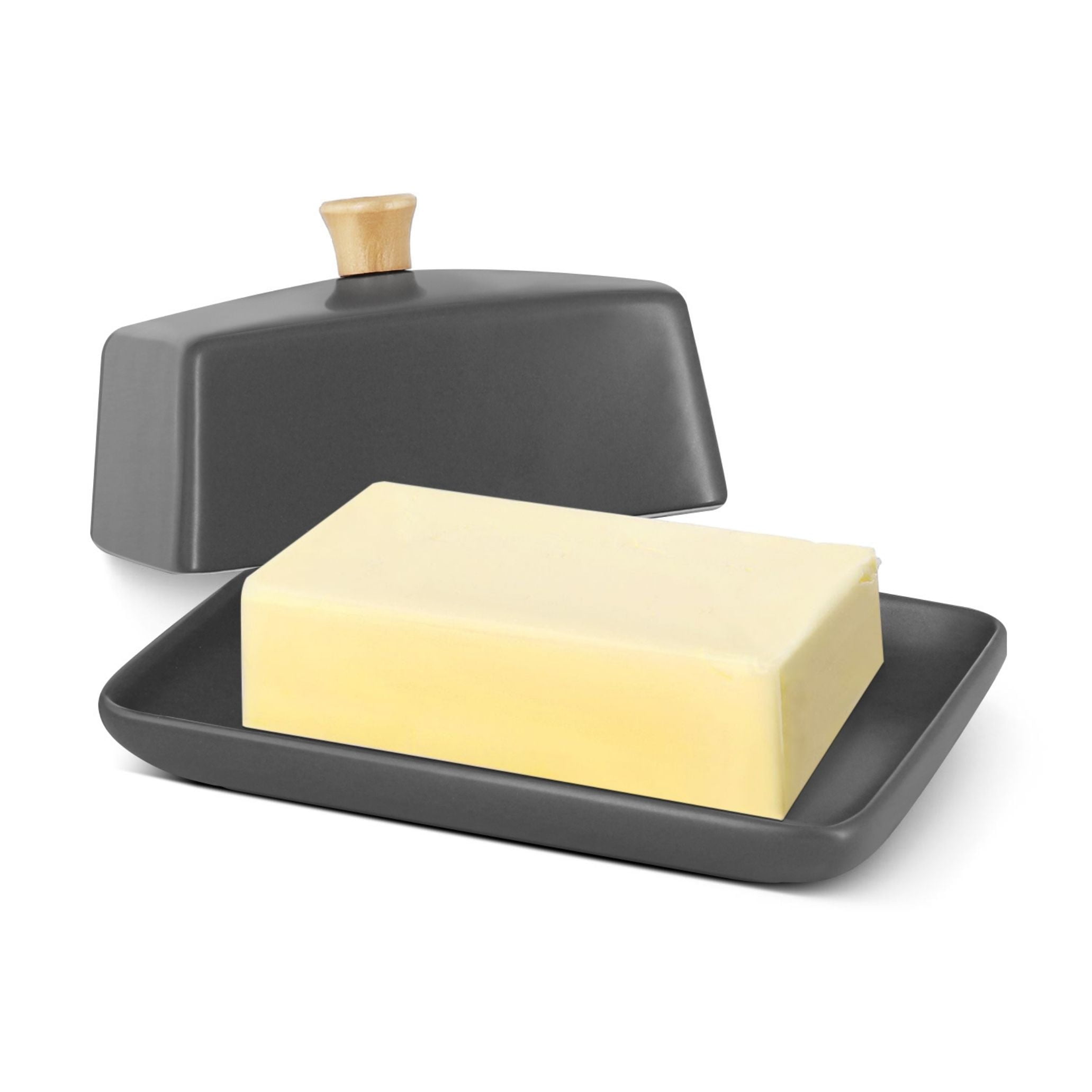Ceramic Gray European Butter Dish with Lid for Countertop (8 Inch ...