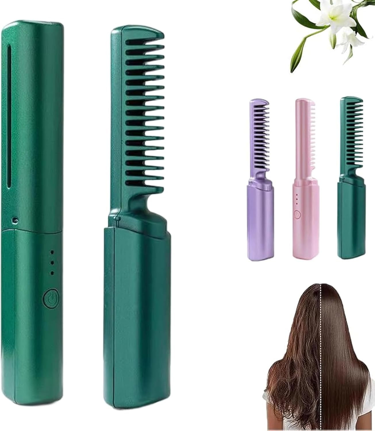 Ceramic Hairdressing Comb, 2-in-1 Hair Styler & Straightener, Portable ...