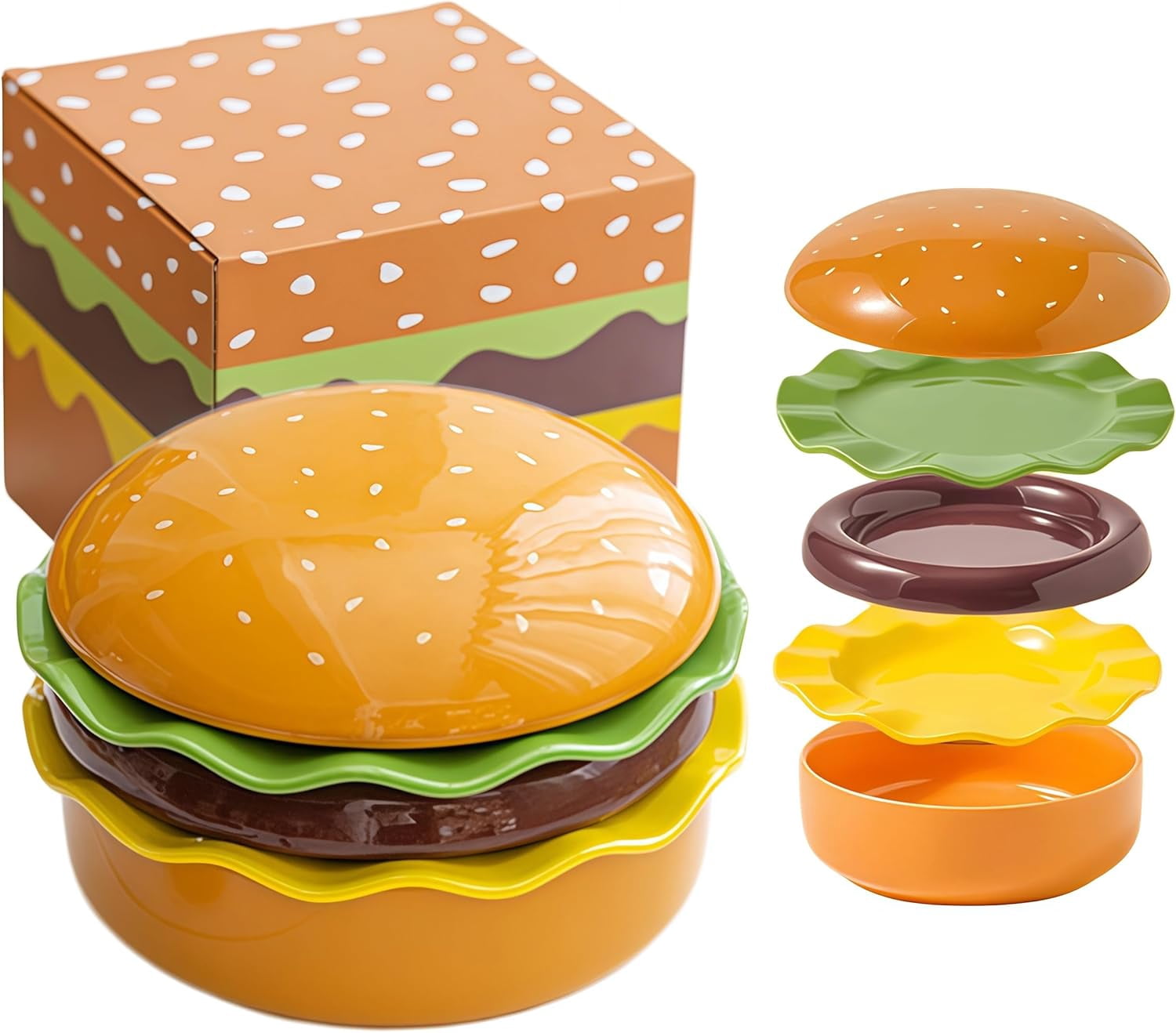 Ceramic Hamburger Plates Set, Large Stackable Burger Design Plate with ...