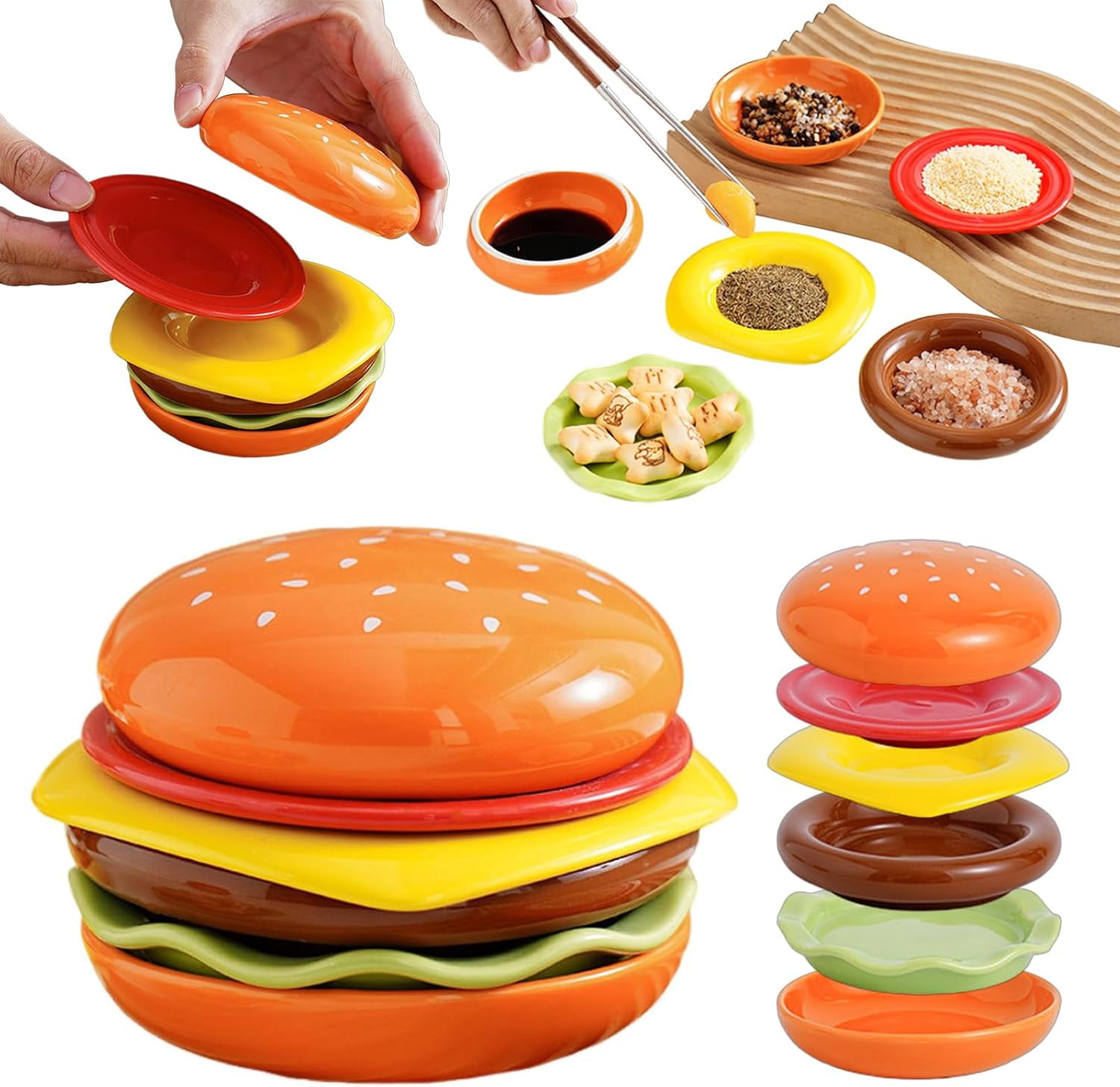 Ceramic Hamburger Plates Set, Stackable Burger 6-Layer Mini Dessert ...