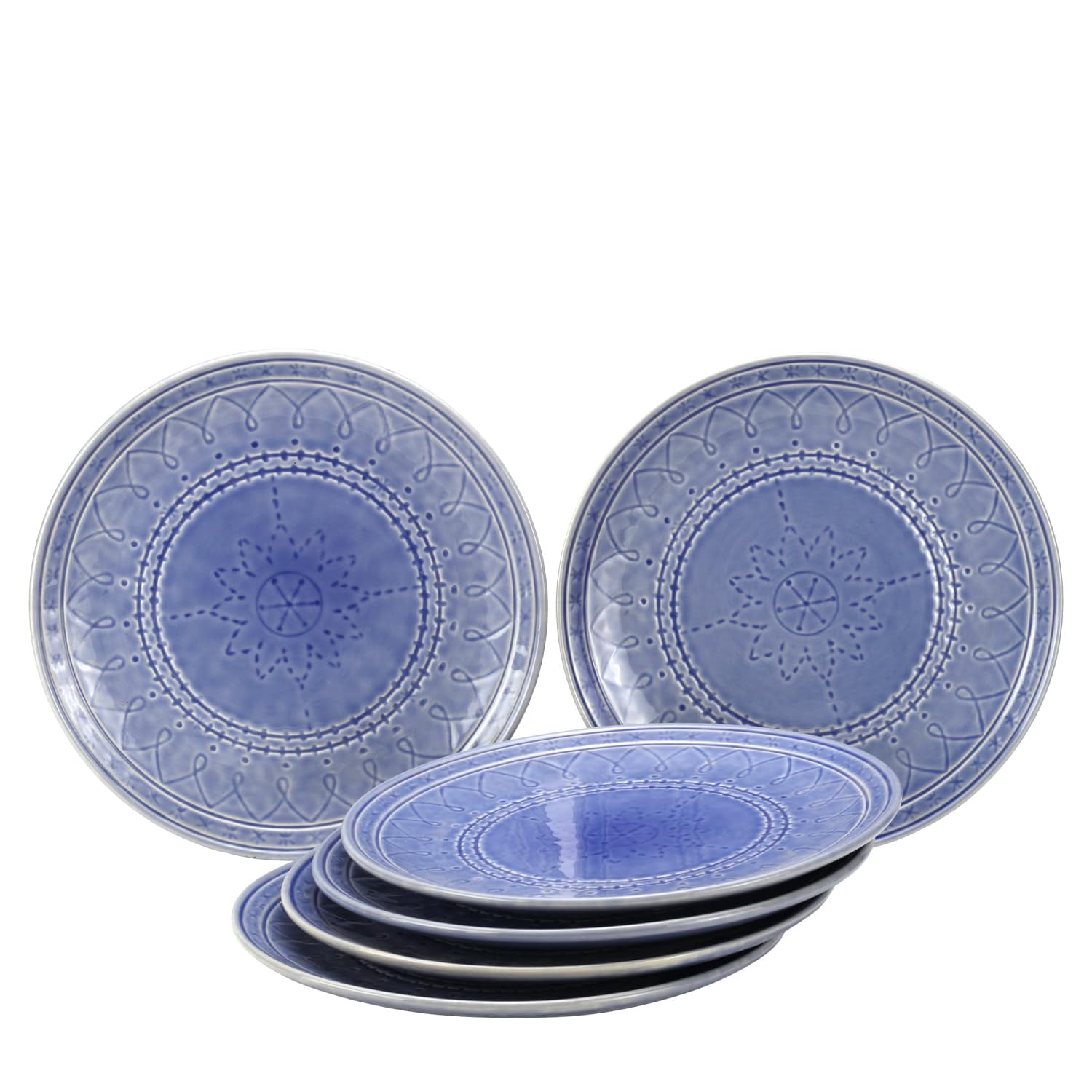 Ceramic Hand Glazed Large Embossed Dinner Plates Set Of 6 - 10.6 Inch ...