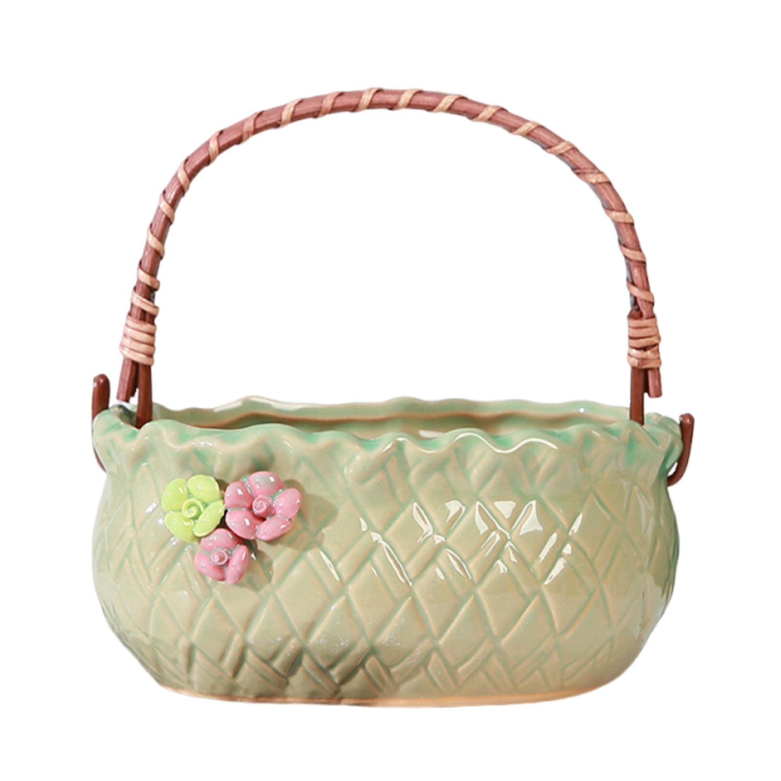 Ceramic Handheld Basket Planter - Decorative Succulent Plant Container ...