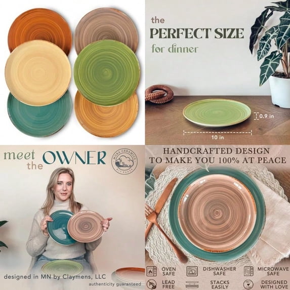 Ceramic Helix Swirl Dinner Plates Set of 6 10in Modern Spiral Porcelain ...