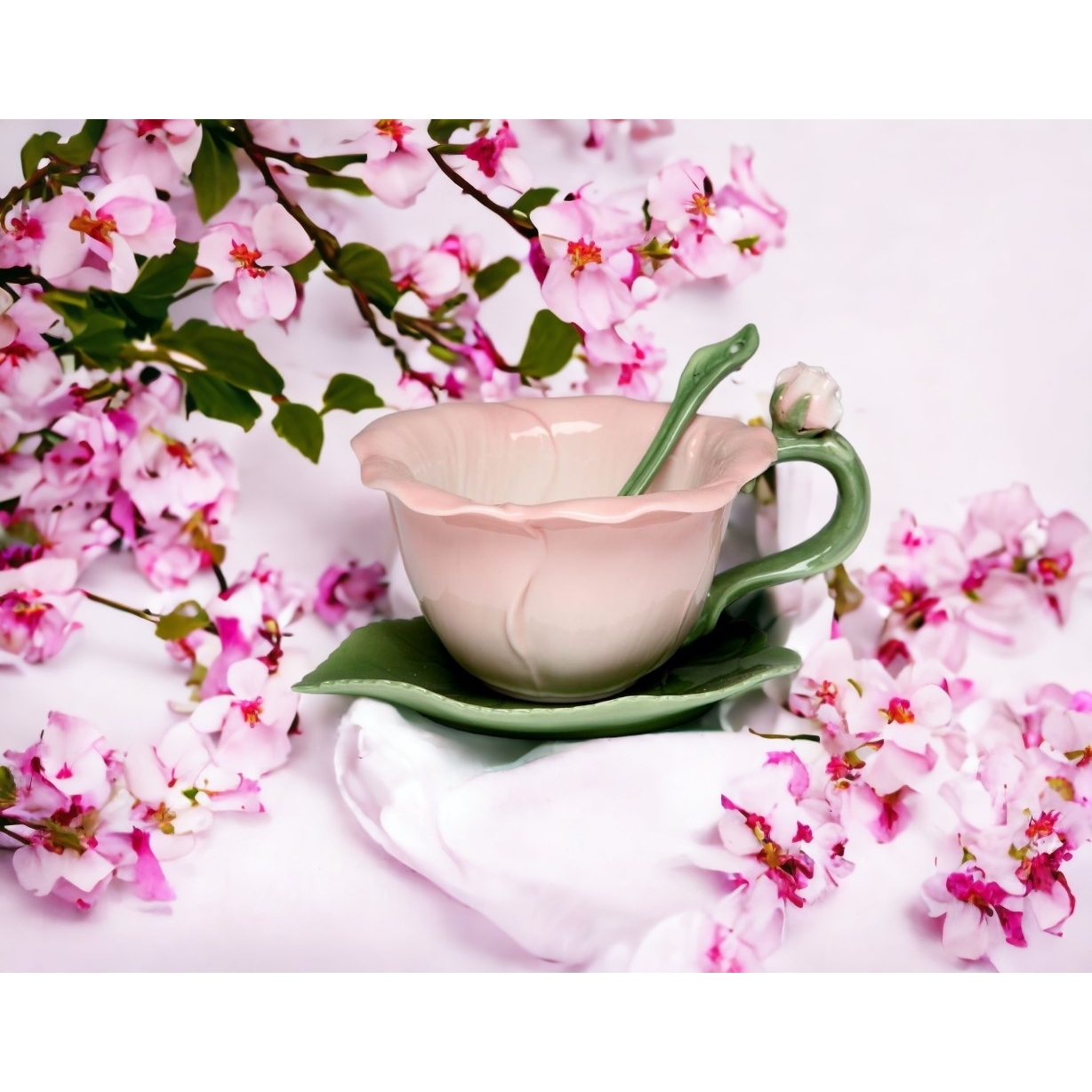 Ceramic Hibiscus Flower Cup and Saucer Set 6pc 4oz Friend Coworker ...