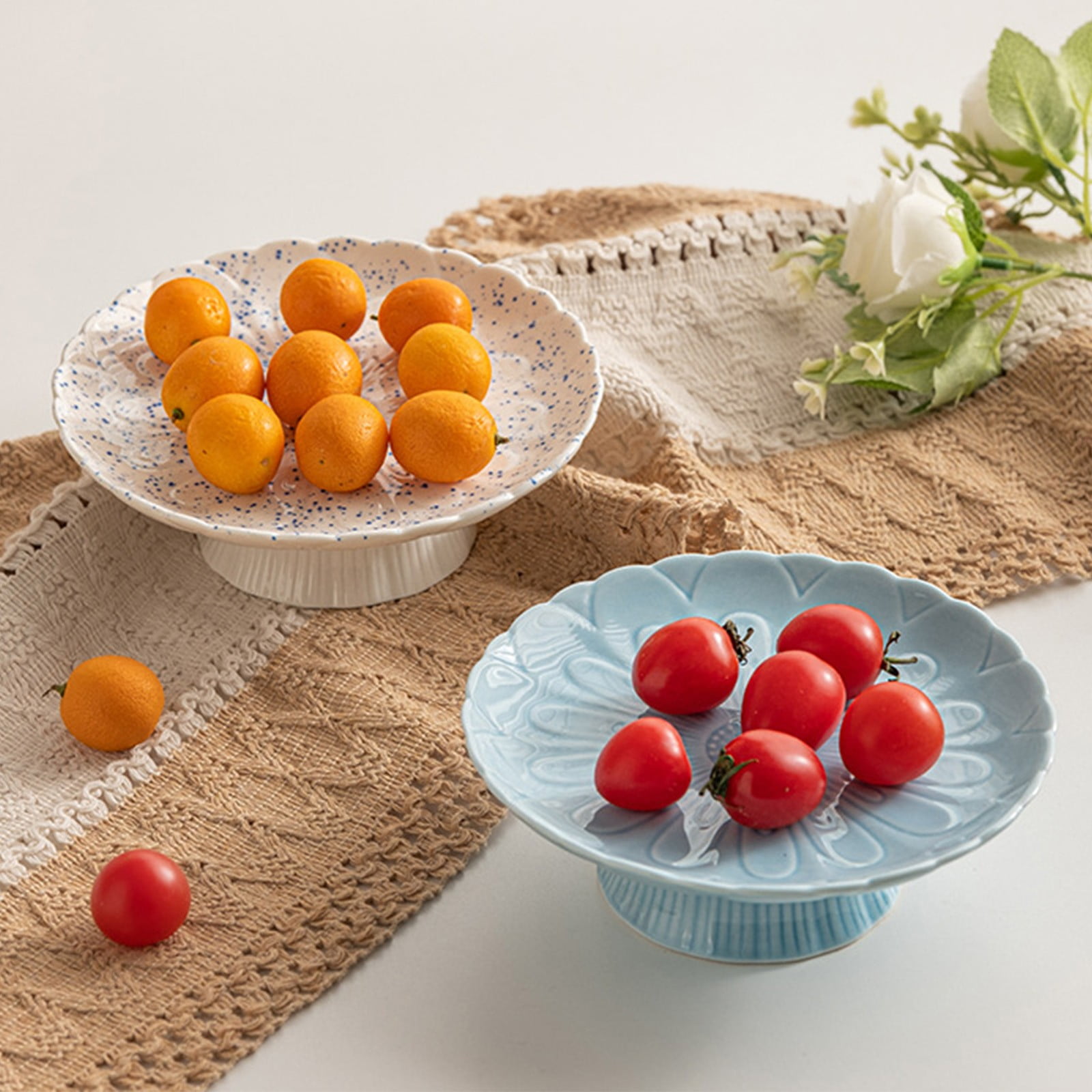 Ceramic High-legged Fruit Tray Dessert Tea Plate Elegant Multi-purpose ...