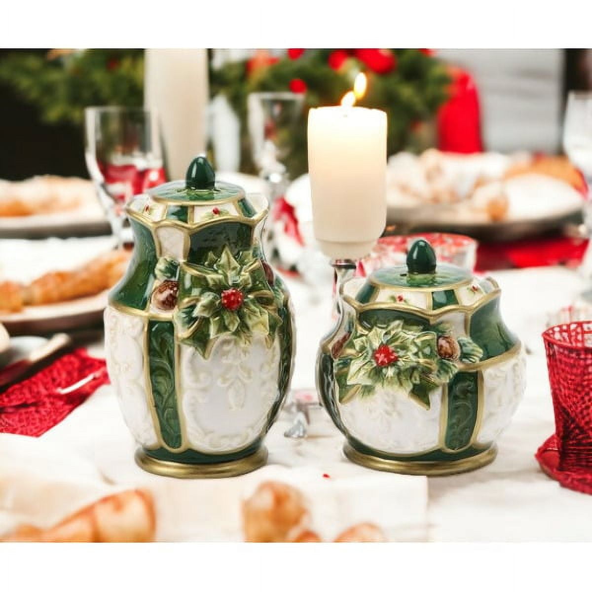Ceramic Holly Winter Salt and Pepper Shakers, Hand Painted Home and ...