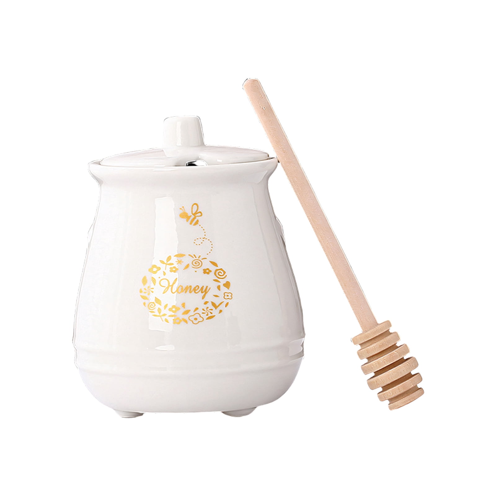 Ceramic Honeys Jar with Wooden Dipper Lid Honeys Storage Container ...