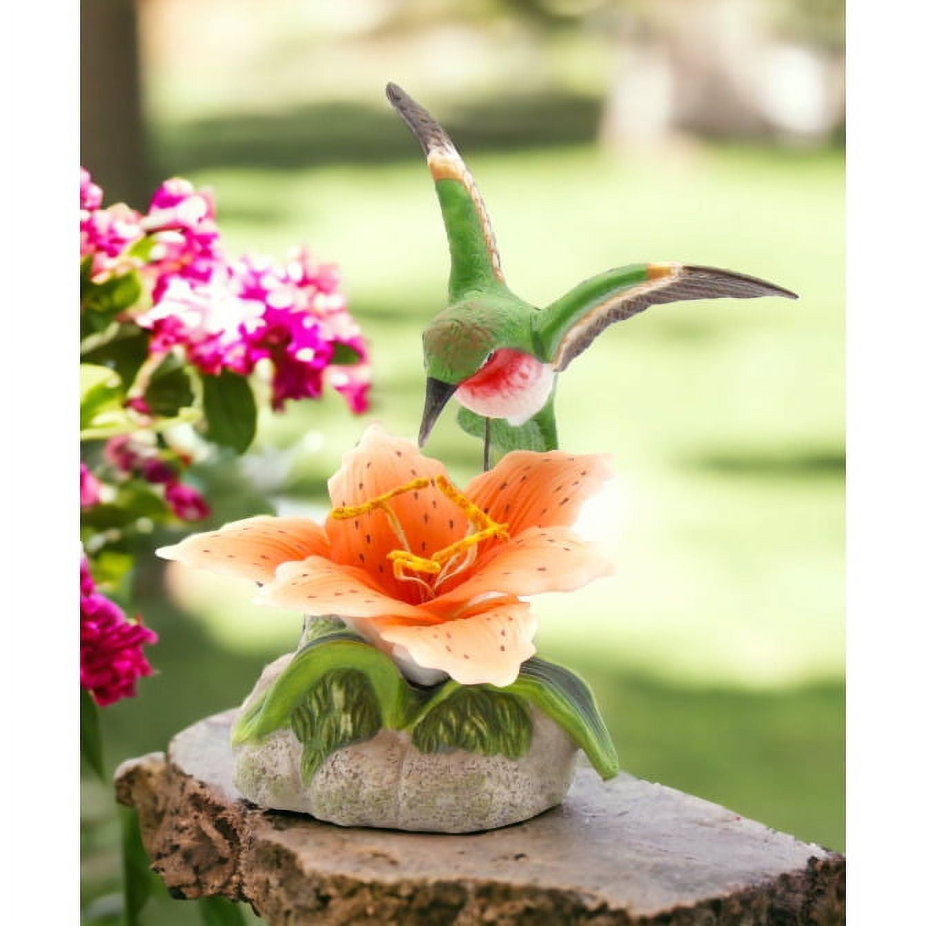 Ceramic Hummingbird Figurine 5in Lily Flower Gift for Nature - Walmart.com