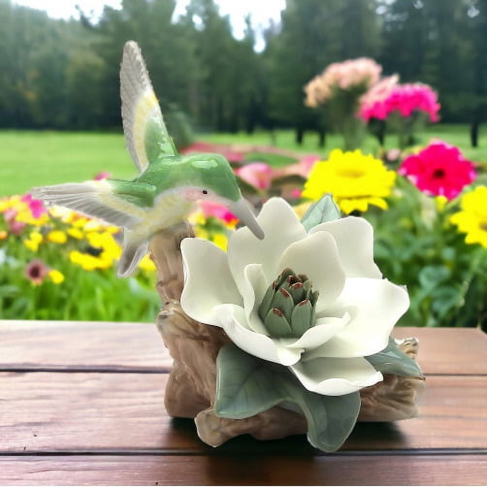Ceramic Hummingbird Figurine with Magnolia Flower 4.5in - Walmart.com