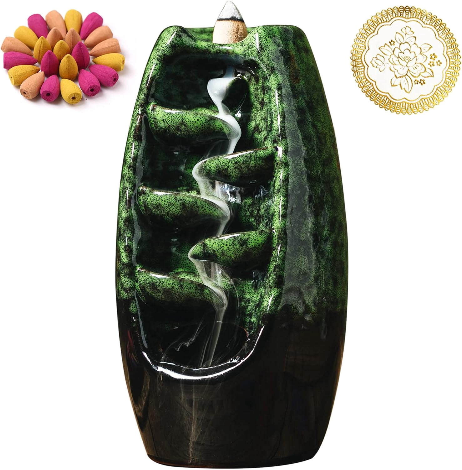Ceramic Incense Burner with 100 Upgraded Cones, Waterfall Backflow ...
