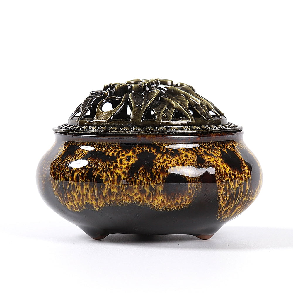 LamDawn Handmade Ceramic Incense Burner, Censer with Alloy Cover ...