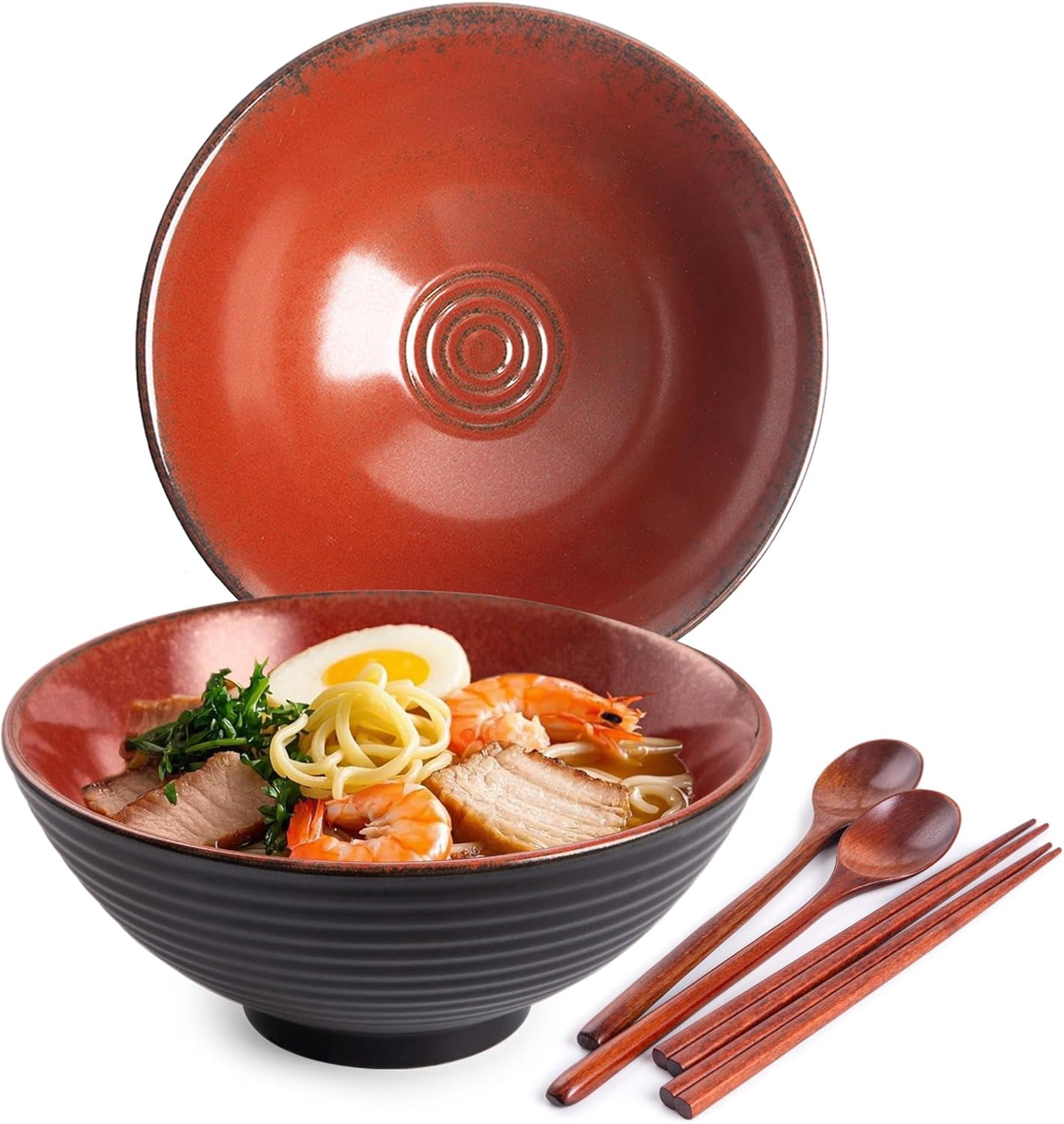 Ceramic Japanese Ramen Bowl Set, 2 Sets Asian Pho Udon Soup Noodle ...