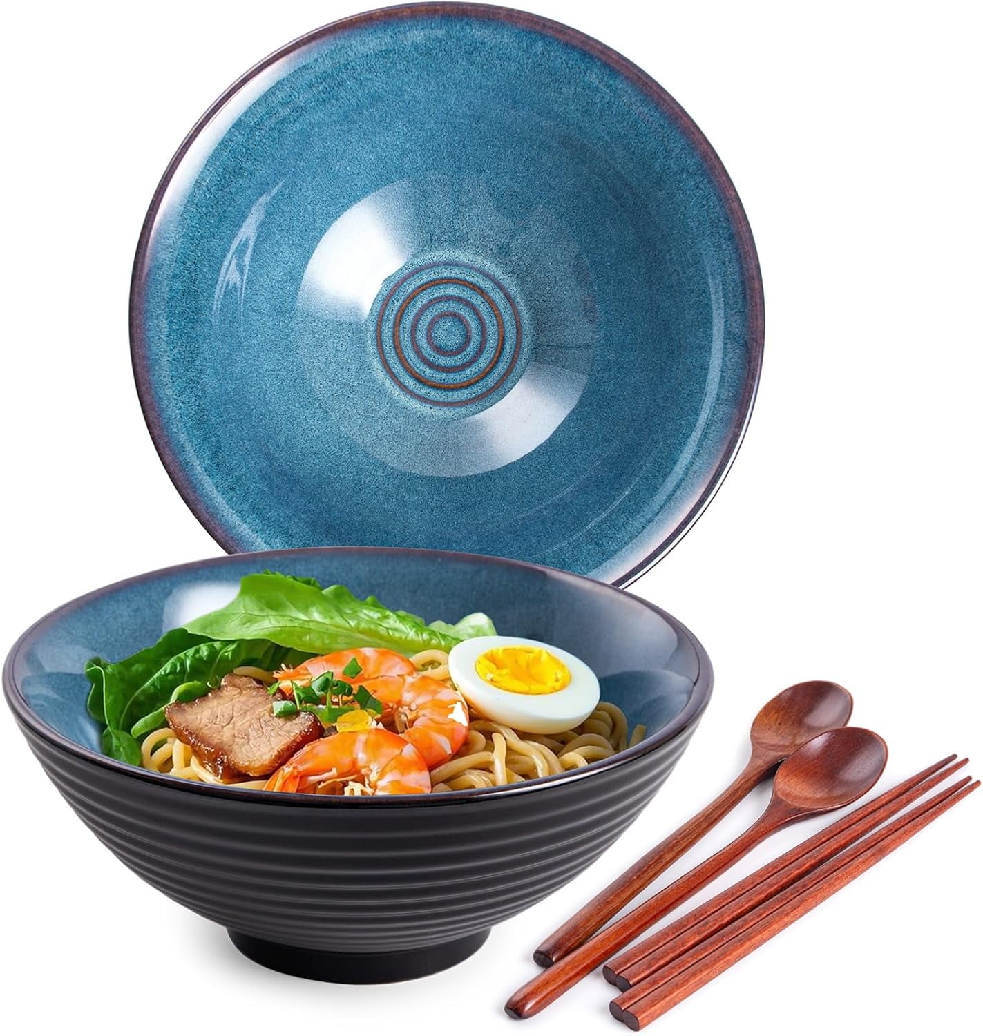 Ceramic Japanese Ramen Bowl Set, 2 Sets Asian Pho Udon Soup Noodle ...