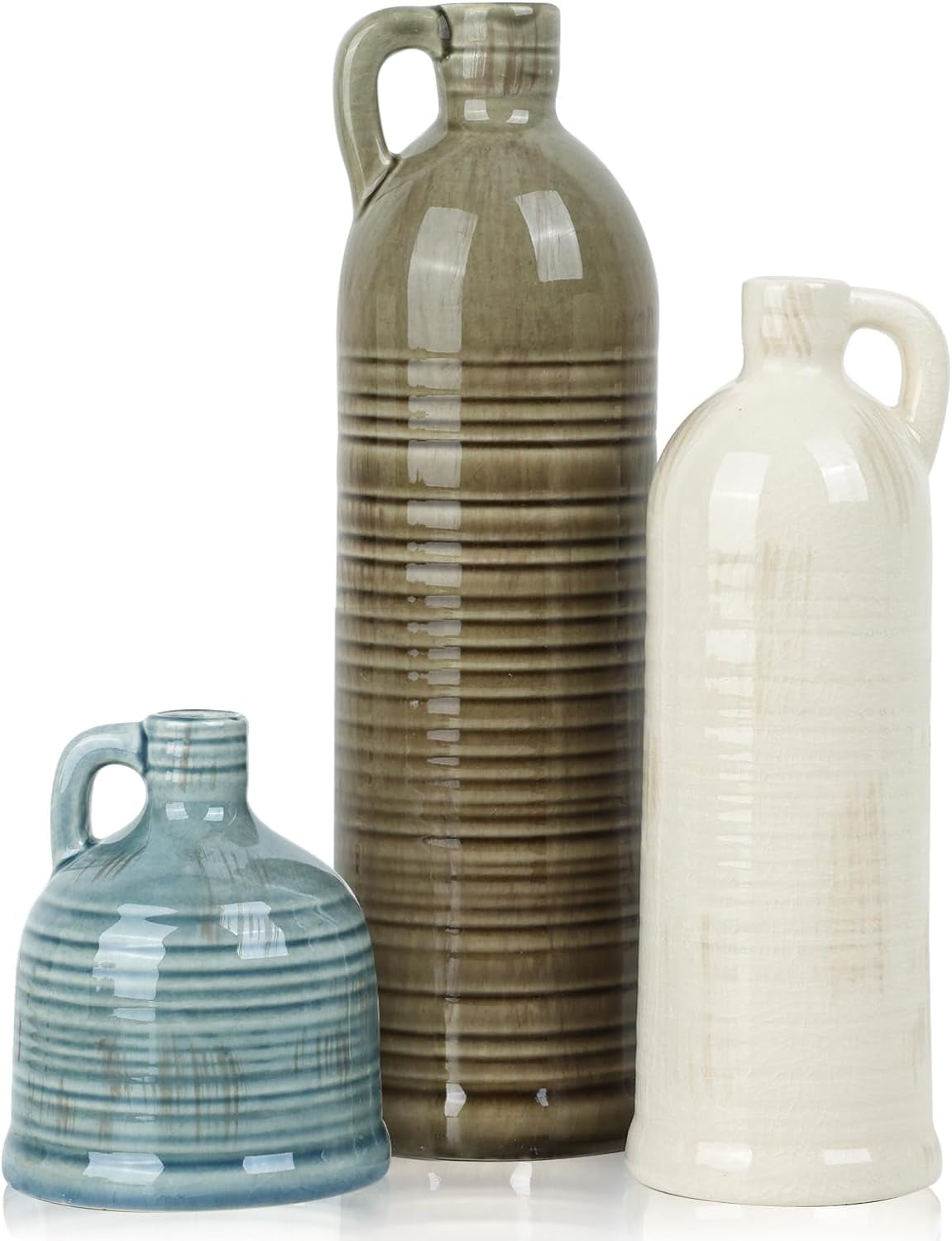 Ceramic Jug Vase Set, 3pcs Farmhouse Decor Rustic Centerpiece Shelf ...