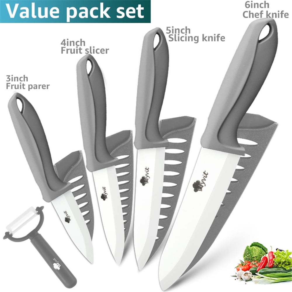 Ceramic Knife Set 5-Piece Sharp Chef Knives + One Peeler Non Rust White ...
