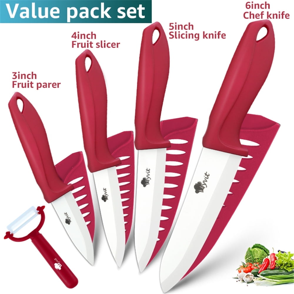 Ceramic Knife Set 5-Piece Sharp Chef Knives + One Peeler Non Rust White ...