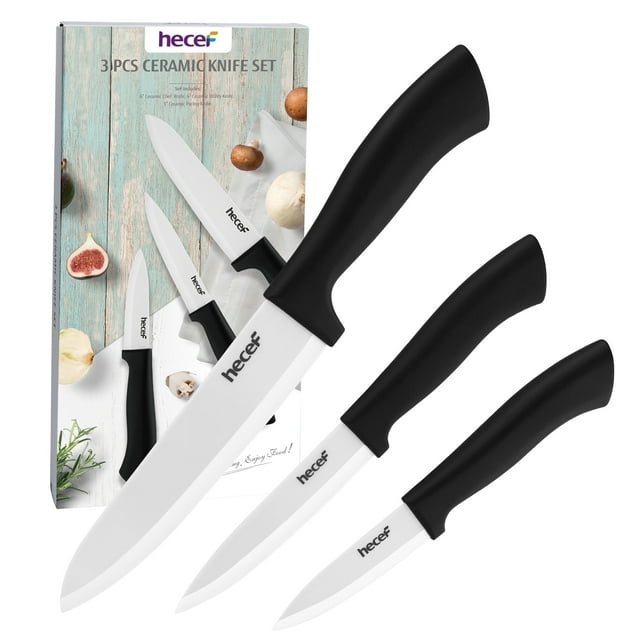 Ceramic Knife Set, Hecef 3 PCS White Ceramic Chef's, Utility, Fruit ...