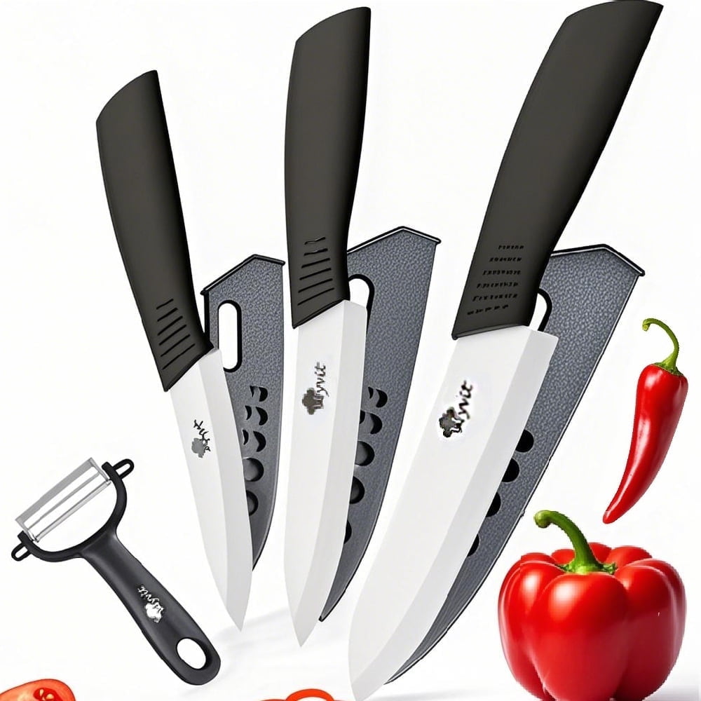 Ceramic Knife Set for Kitchen,3-Piece Fruit Paring Knives with Sheath ...