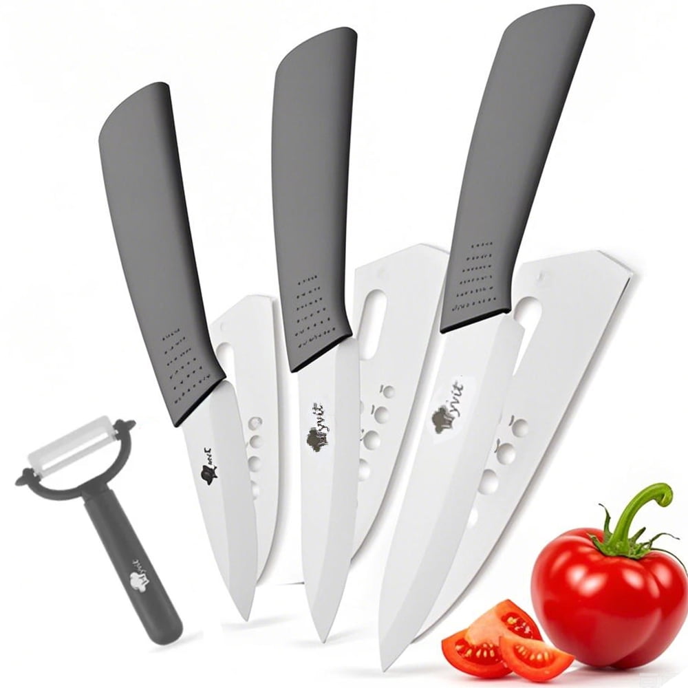 Ceramic Knife Set for Kitchen,3-Piece Fruit Paring Knives with Sheath ...