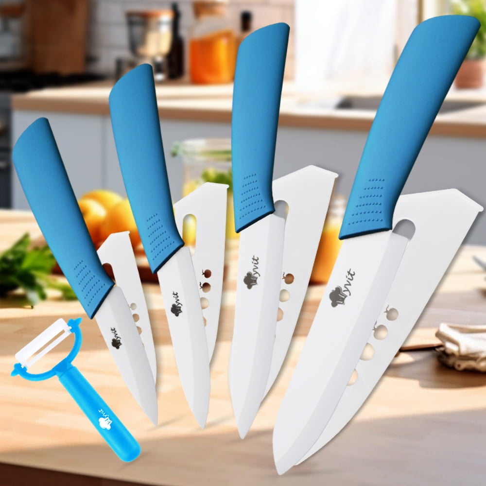 Ceramic Knives for Kitchen 4-Piece Fruit Paring Knife Set with Cover ...