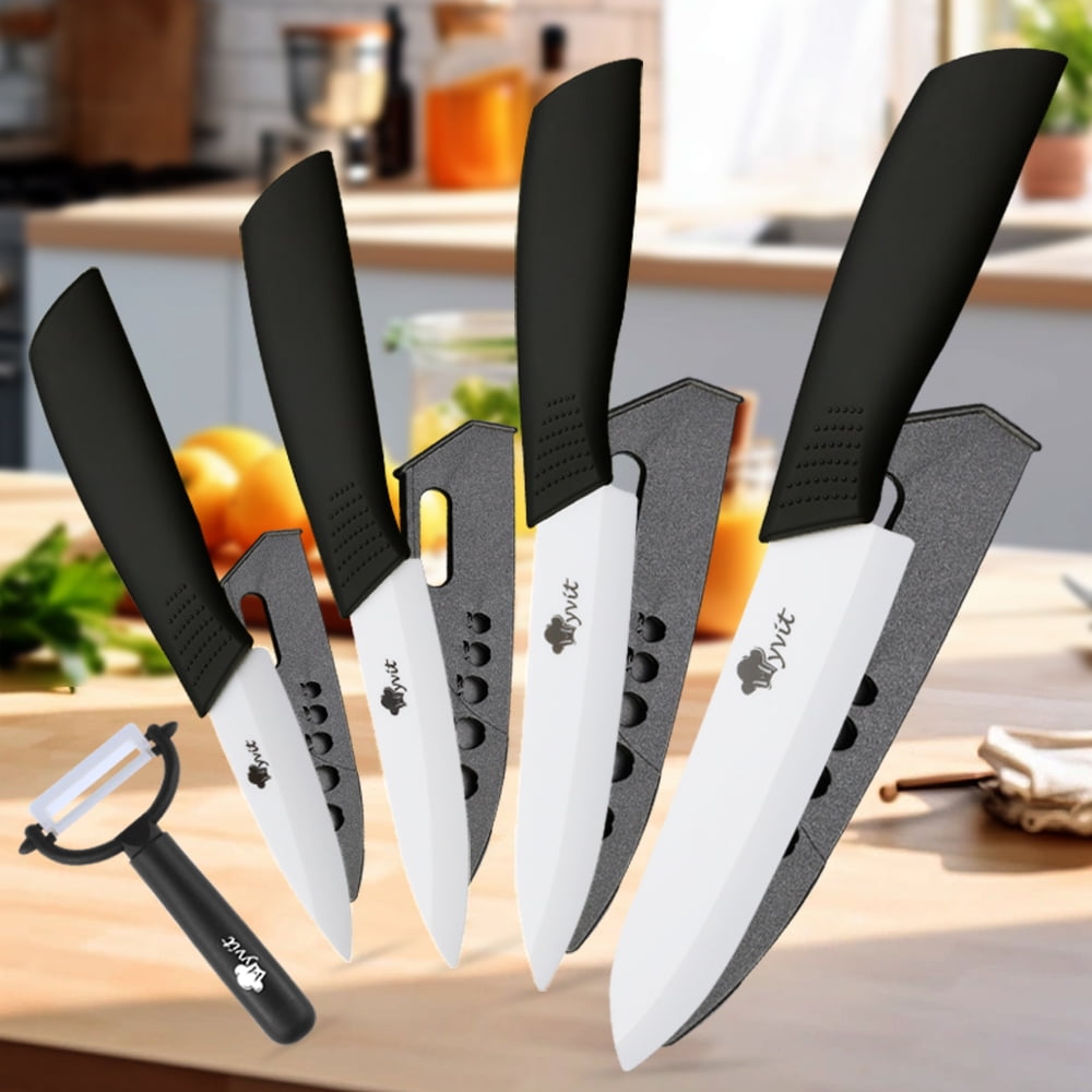 Ceramic Knives for Kitchen 4-Piece Fruit Paring Knife Set with Cover ...