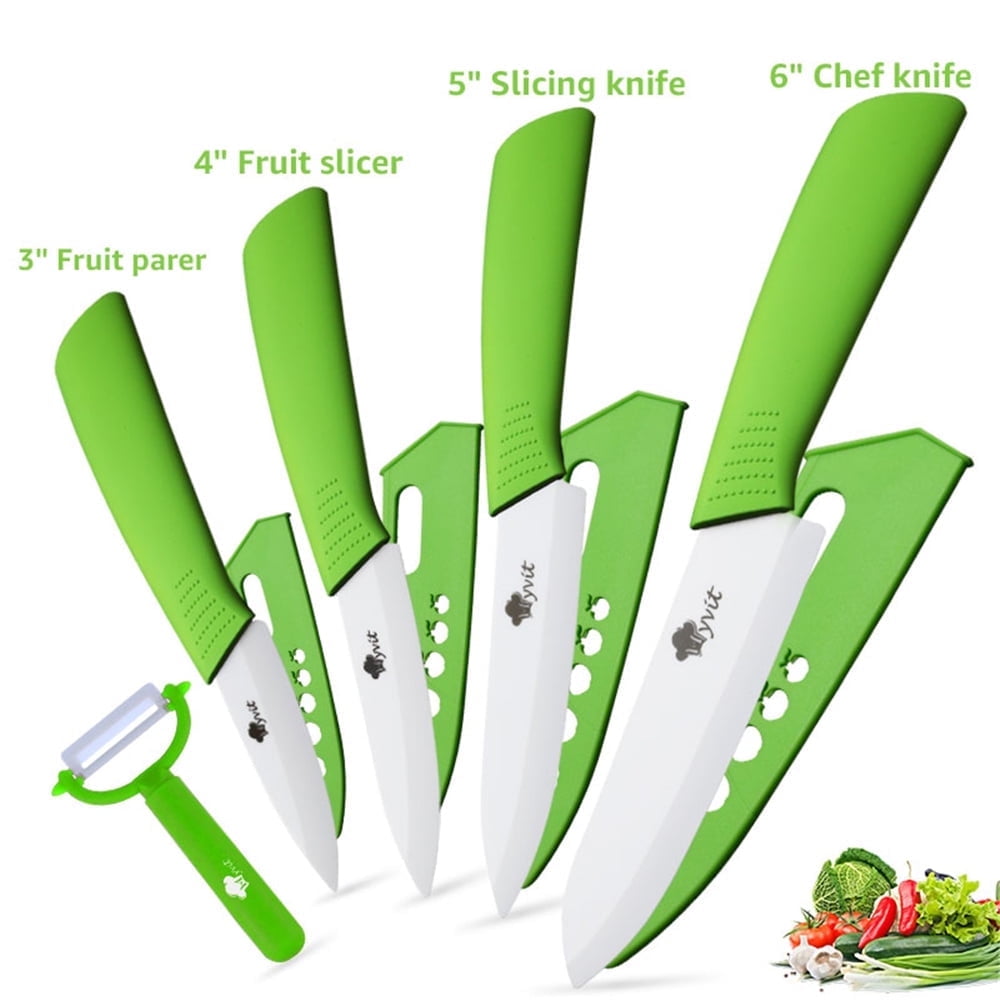 Ceramic Knives for Kitchen 4-Piece Fruit Paring Knife Set with Cover ...