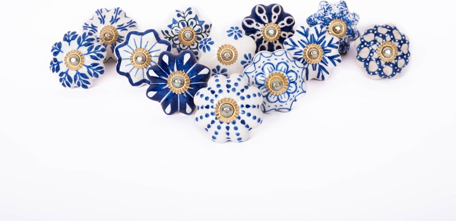 Ceramic Knobs Set of 12 – Blue & White Flower Vintage Drawer Pulls ...