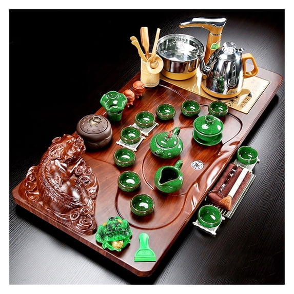 Ceramic Kung Fu Tea Set With Wooden Tea Tray And Small Tea Tools ...