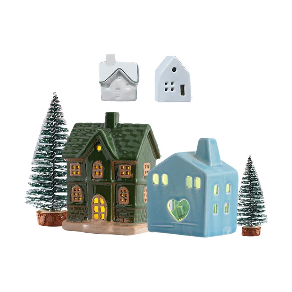 Ceramic LED Christmas Village Houses Set, Colorful Lighted LED Village ...