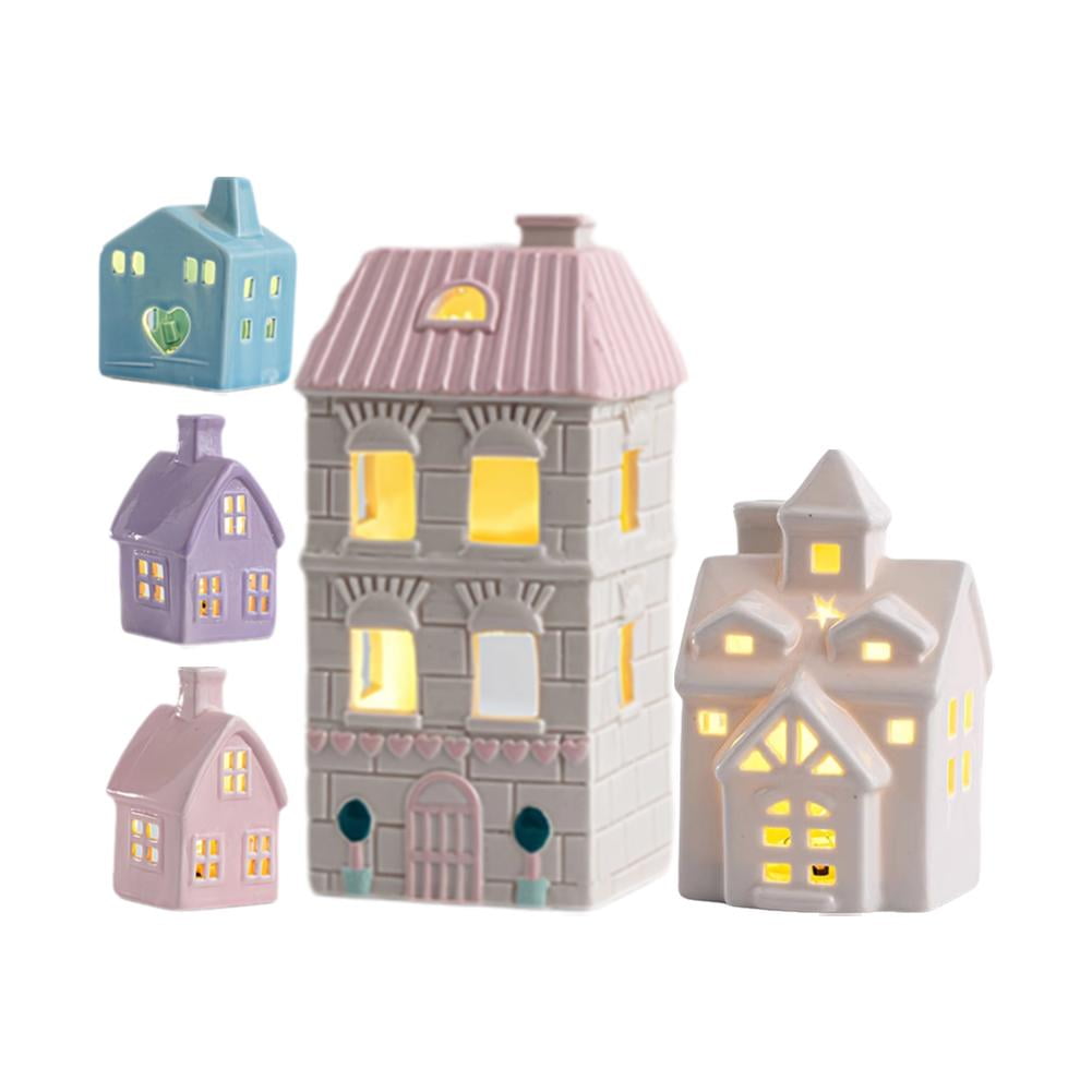 Ceramic LED Christmas Village Houses Set, Colorful Lighted LED Village ...