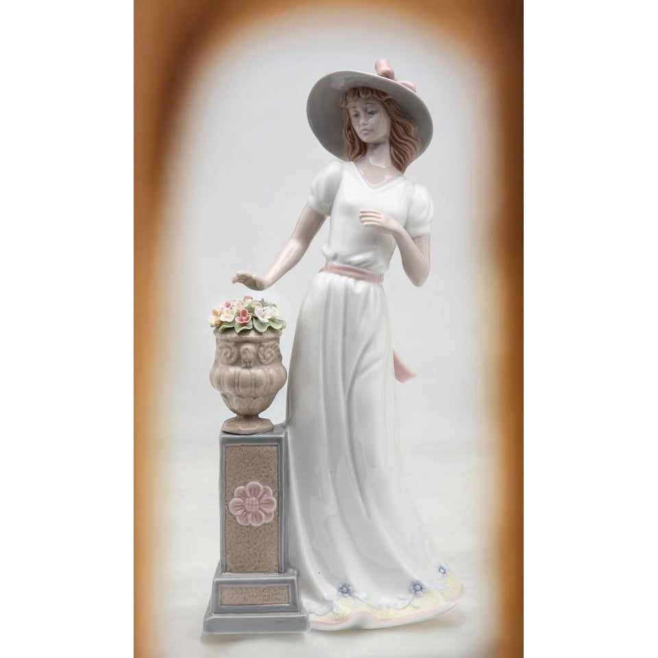 Ceramic Lady Standing Next To Pot of Flowers Figurine, Home Decor, Gift ...