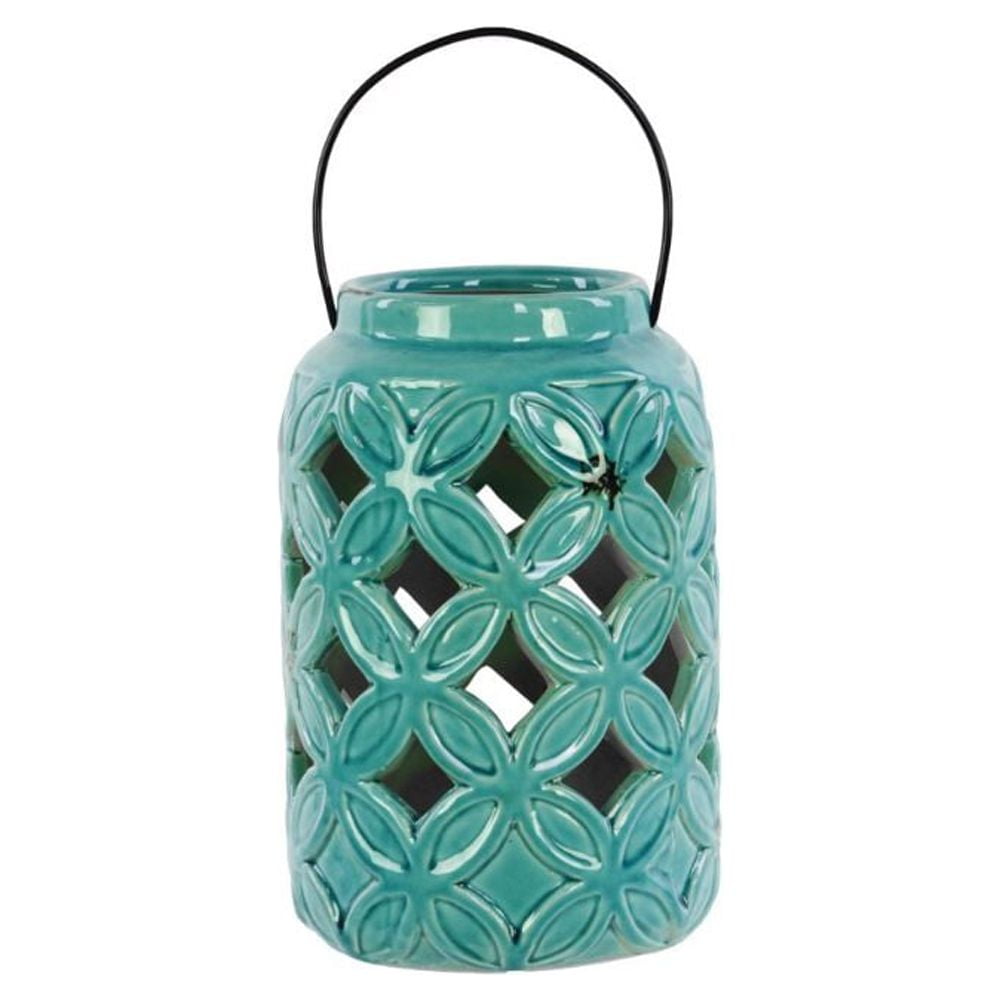 Benzara 9 in. Ceramic Lantern with Metal Handle - Walmart.com