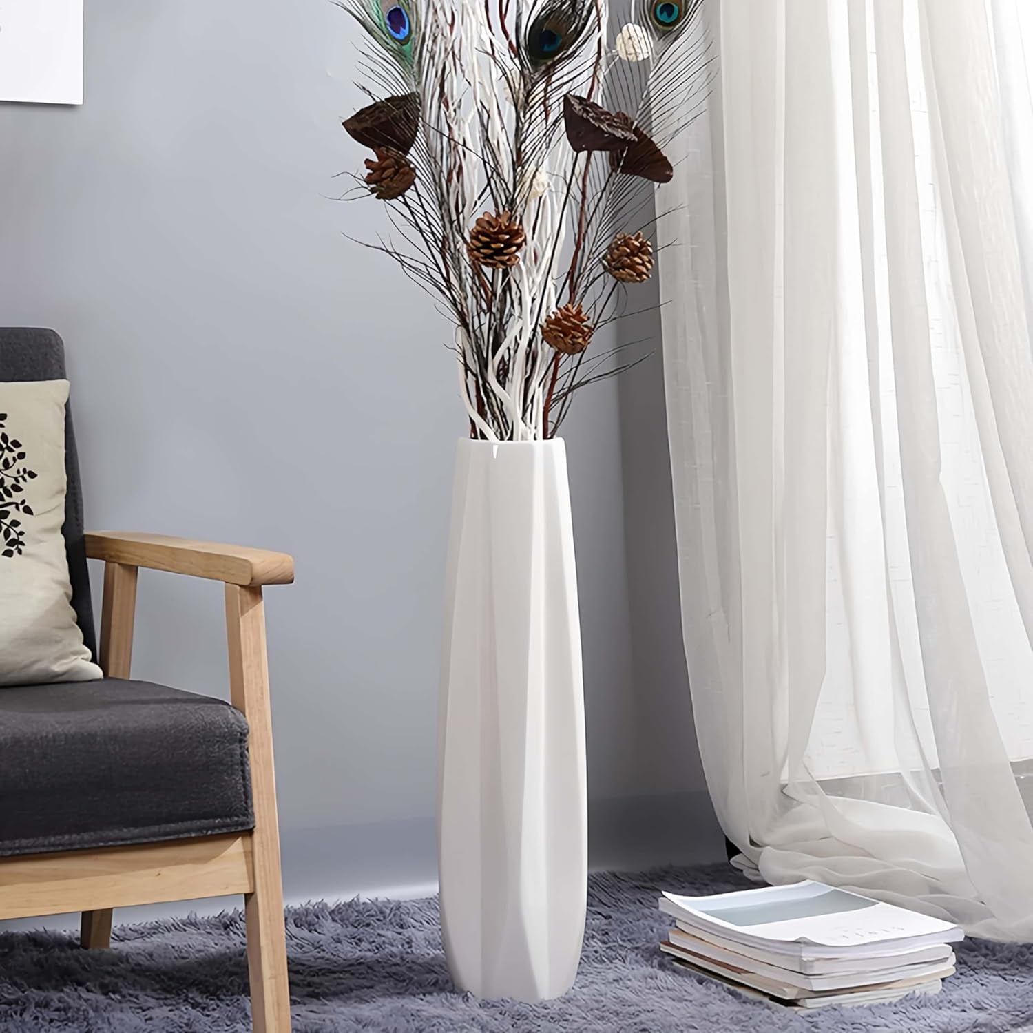 Ceramic Large Floor Vase, GDSZJLJ White 24" Tall Flower Vase Decorative ...